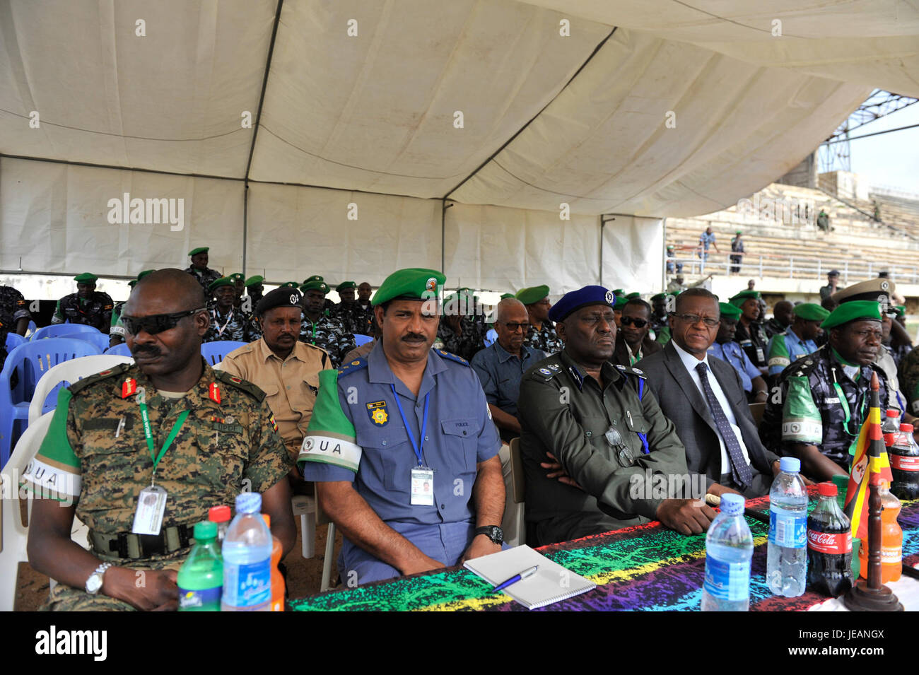 This image shows members of the Ugandan Formed Police Unit, deployed as ...