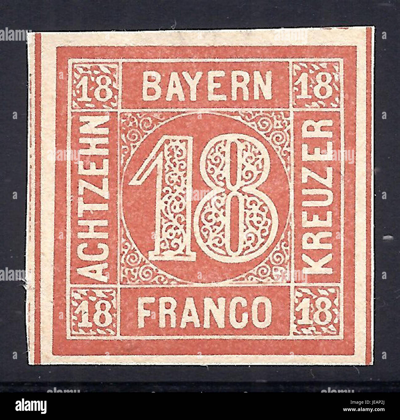 A stamp from the Bavaria series, Michel number 13 b, depicting a ...