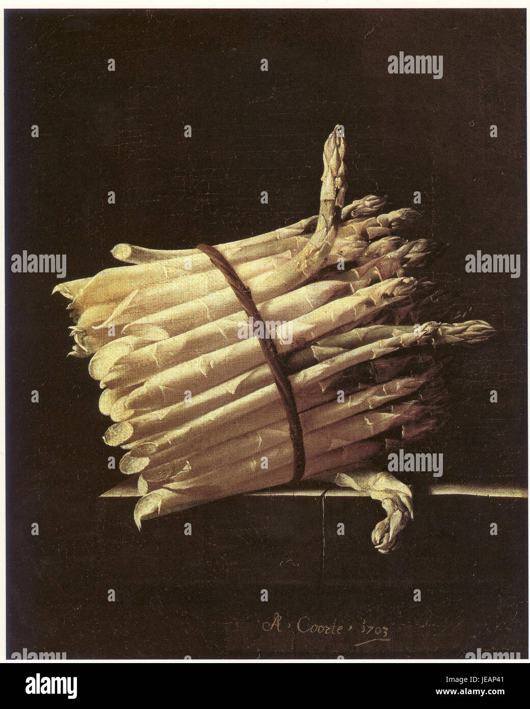 'Still Life of Asparagus' by Adriaen Coorte is a detailed painting ...
