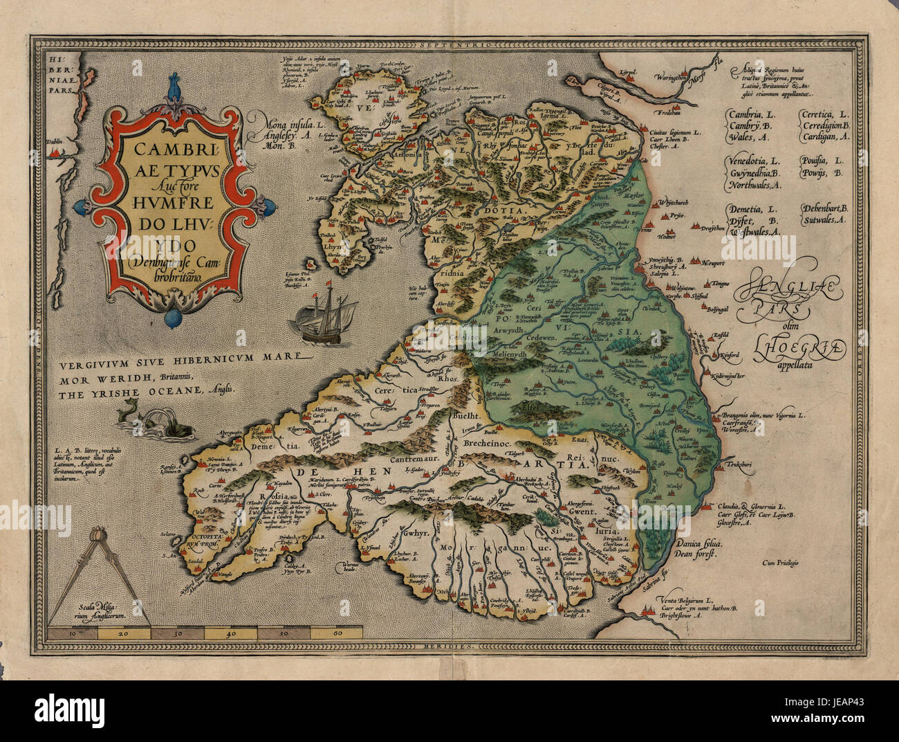 'Cambriae Typus' is a map from the 16th century depicting the region of ...