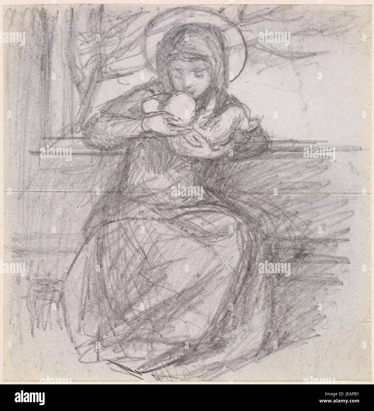 This is a sketch by Dante Gabriel Rossetti, depicting the Virgin Mary ...