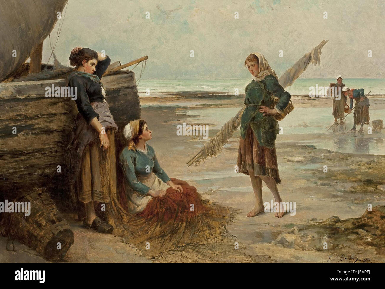 'Fisherwomen along the shore' by Ferdinand Bonheur depicts a scene of ...