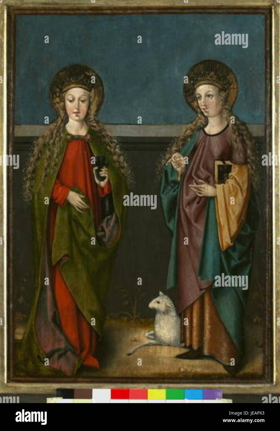 A historical piece depicting St. Agatha and St. Agnes, shown in an ...