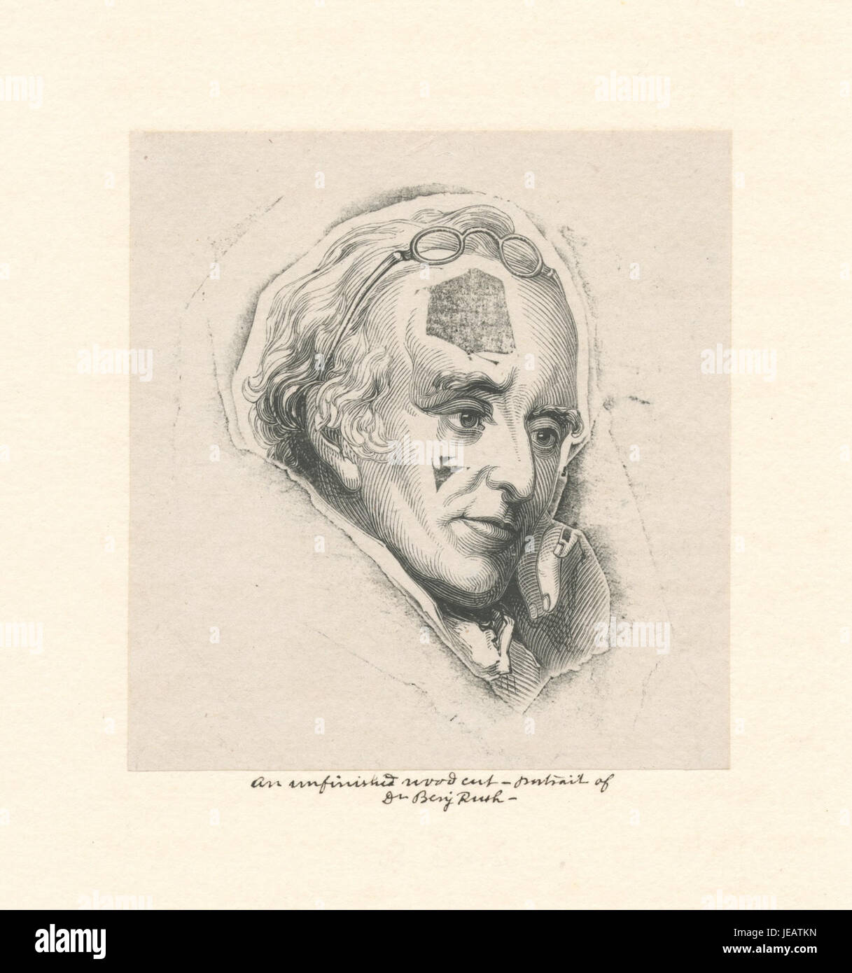 The image shows a portrait of Benjamin Rush, a prominent American ...