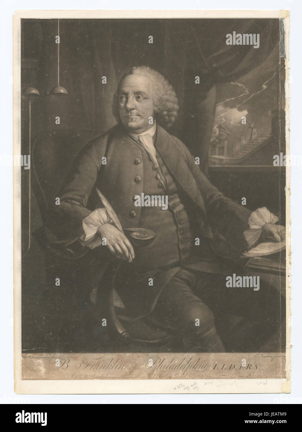 Benjamin Franklin, a renowned American polymath, is depicted in this ...