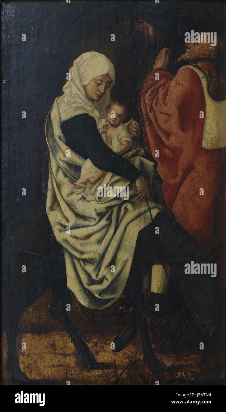 A painting by Pieter Coecke van Aelst depicting the Flight into Egypt, capturing the holy family ...