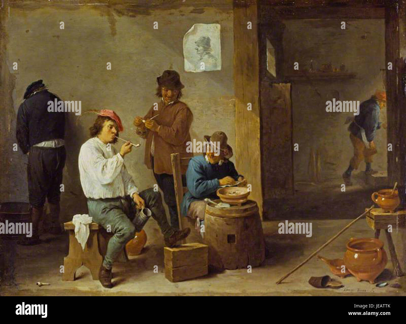 David Teniers the Younger’s painting 'Smokers around a Barrel' depicts ...