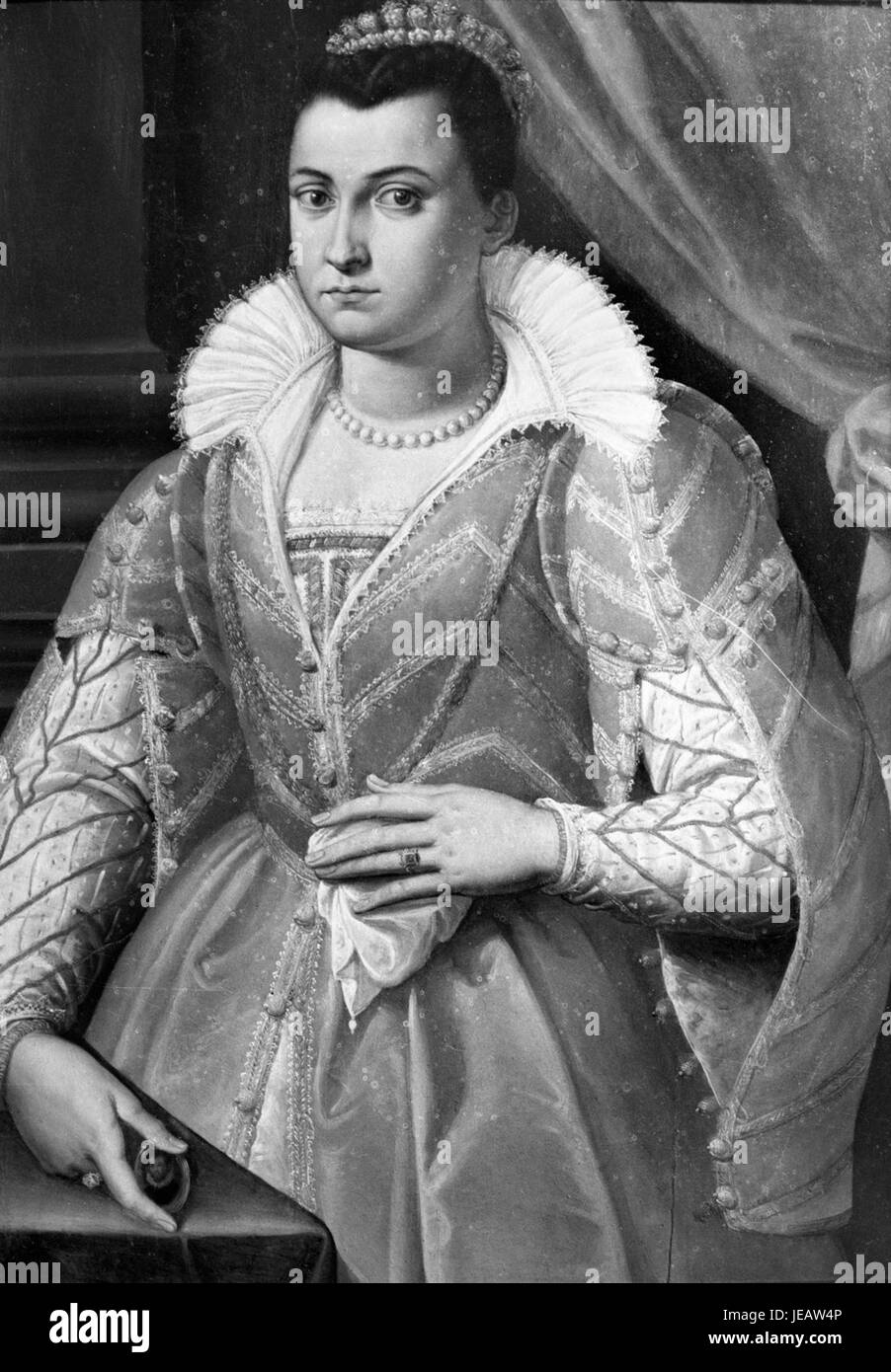 The painting attributed to Agostino Carracci portrays a female figure ...