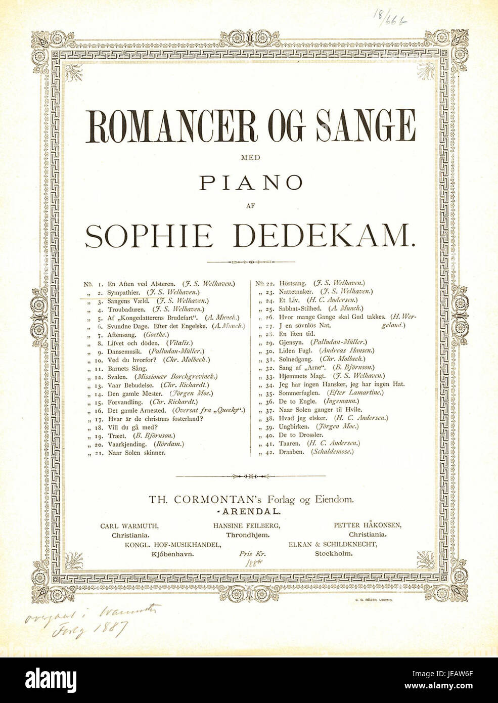 The 1885 score cover by Dedekam presents a detailed illustration ...