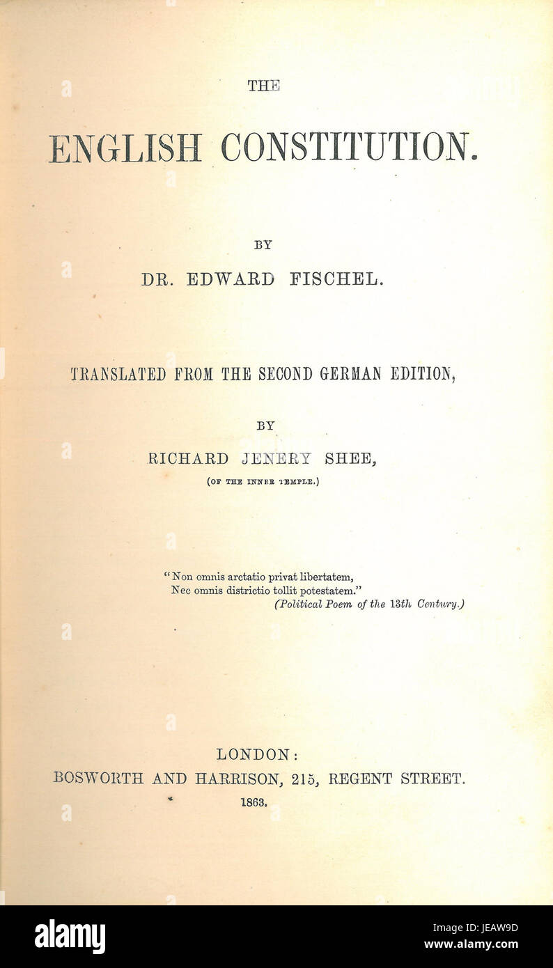Eduard Fischel, The English Constitution (1st English ed, 1863, title ...