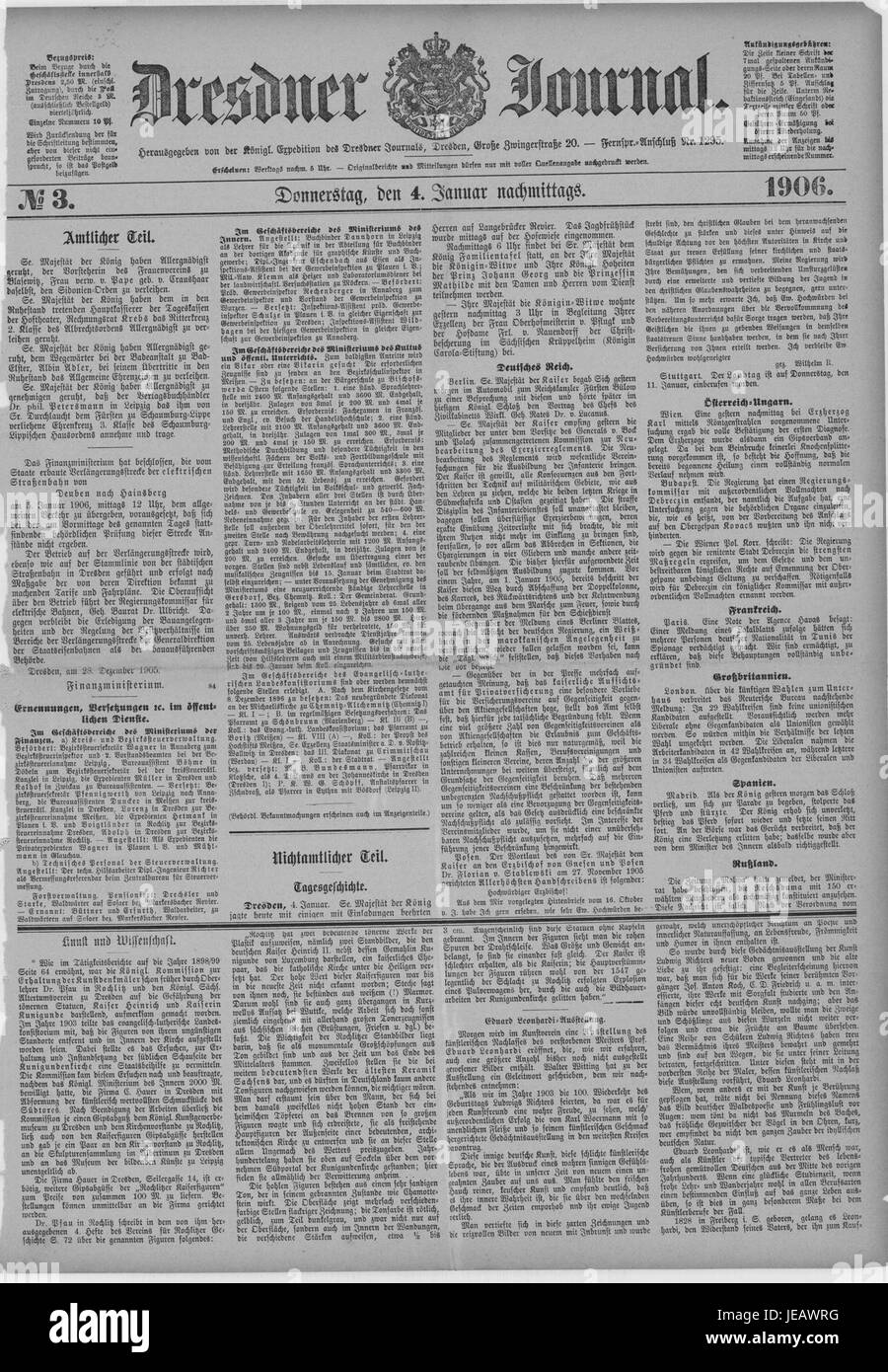 'Dresdner Journal 1906 003 01' refers to a specific issue of a German ...