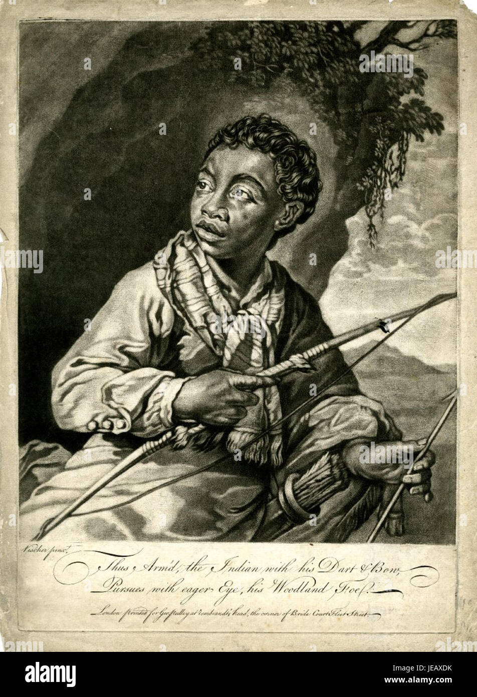 This artwork, after Cornelis Visscher, depicts a young archer ...