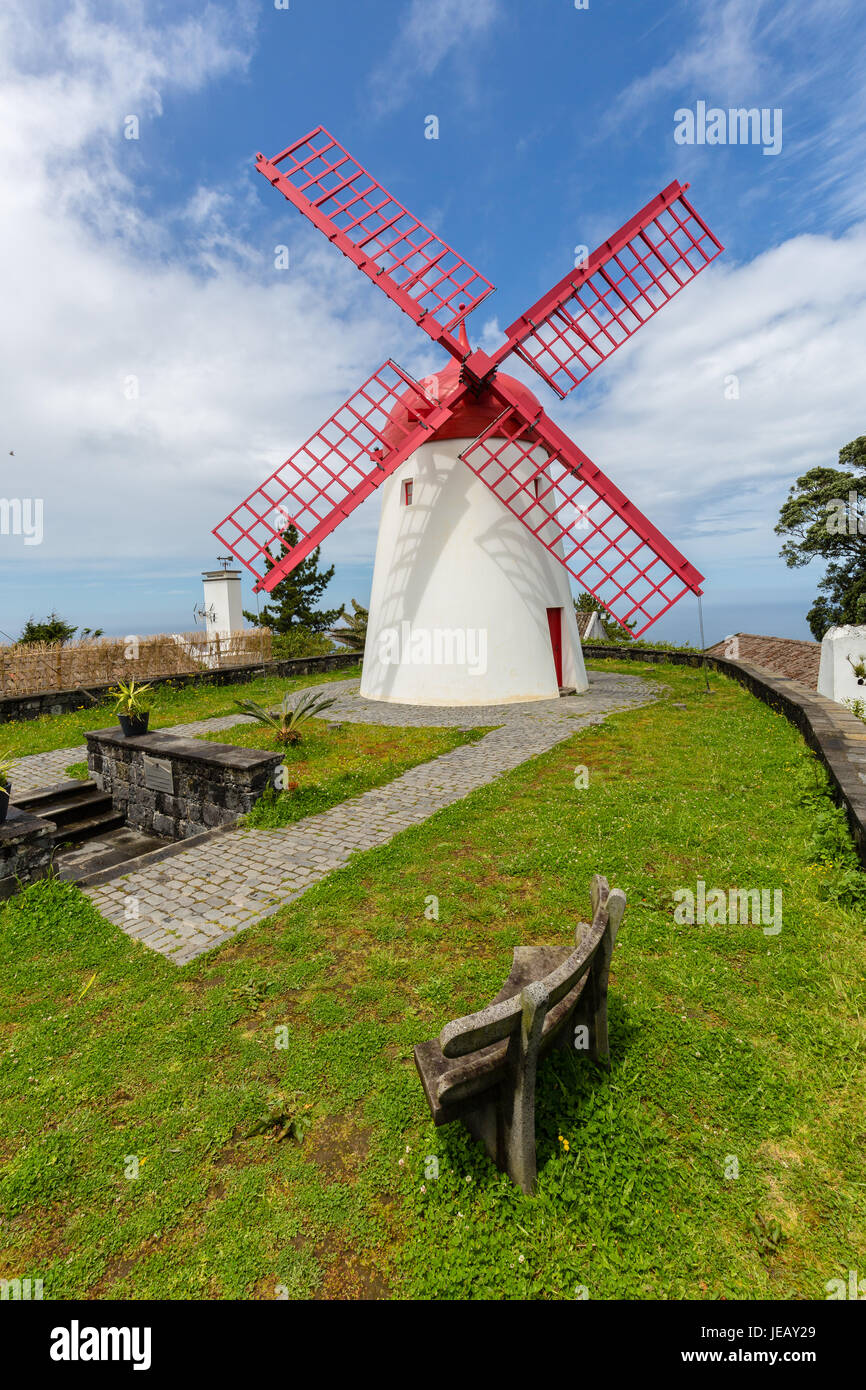 Pico Vermelho windmill on the coast of Sao Miguel Island, the Azores ...