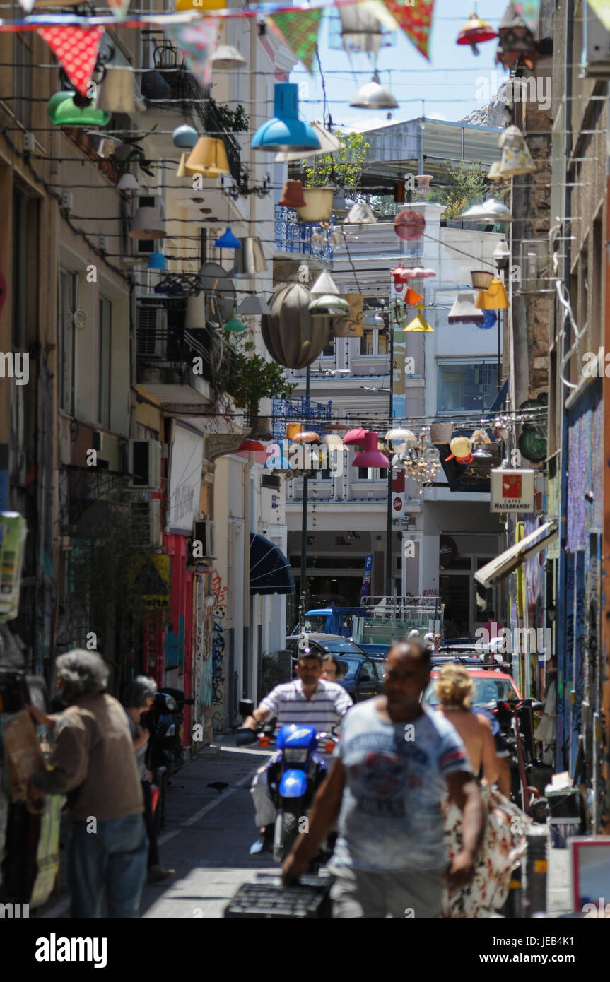 The insolit decoration of Pittaki street in Psyri district, Athens ...