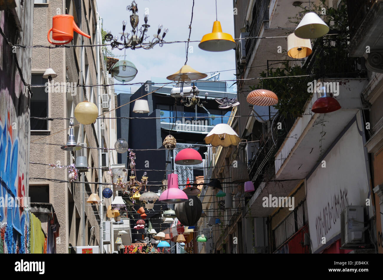 The insolit decoration of Pittaki street in Psyri district, Athens ...