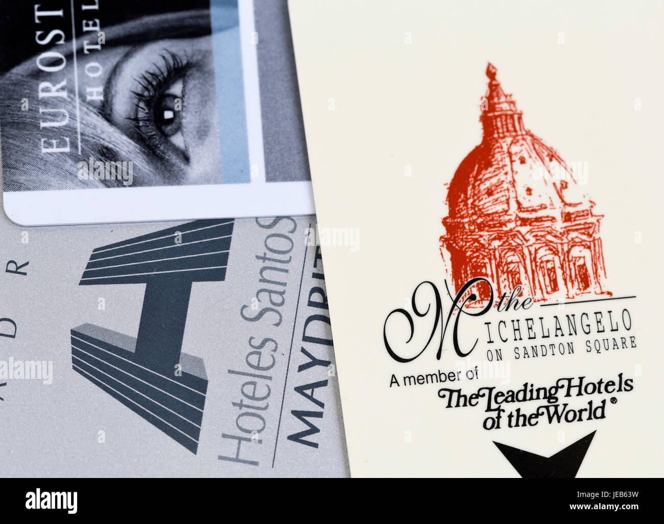 Electronic hotel room keys from around the world. Collage of real ...