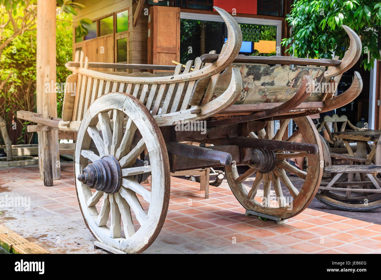 Wooden cart Thai Style in Thailand Stock Photo - Alamy