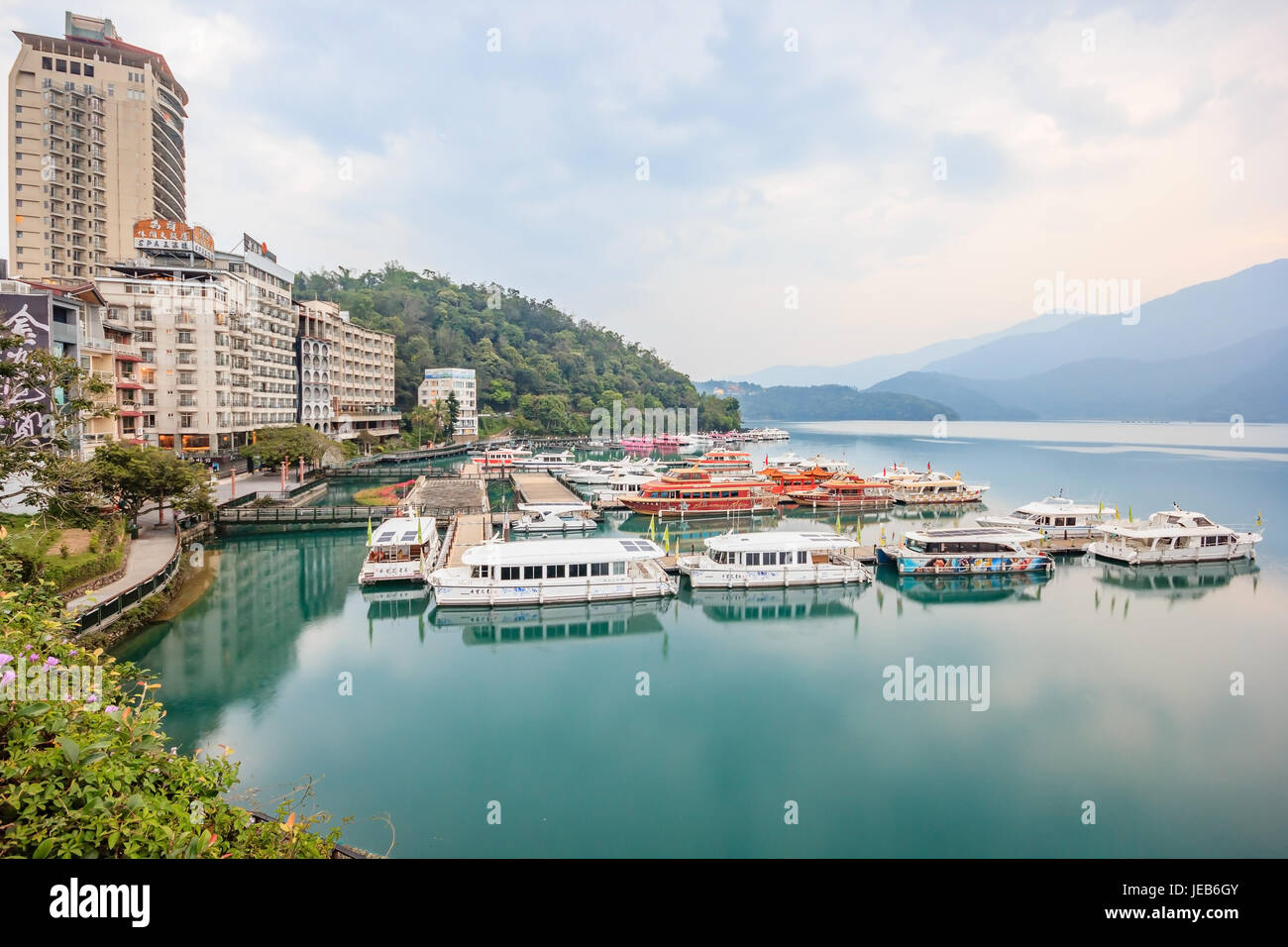 NANTOU, TAIWAN - APRIL 02, 2017: Long exposure of harbor with boats in ...