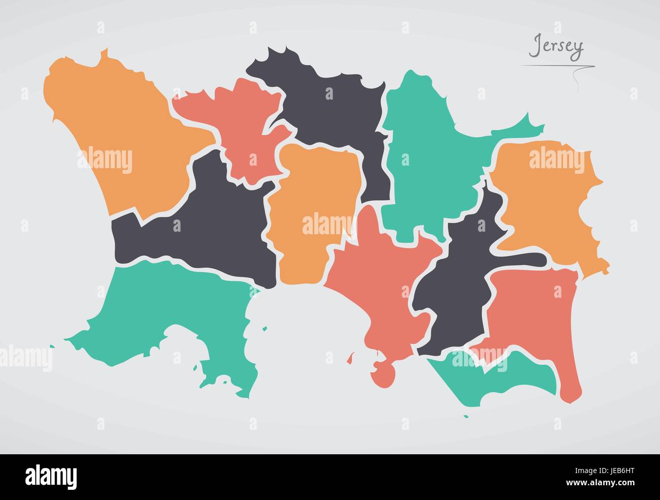 Jersey Island Map with states and modern round shapes Stock Vector ...