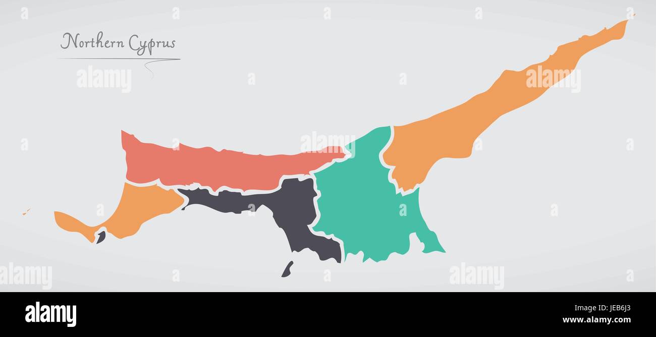 Northern Cyprus Map with states and modern round shapes Stock Vector ...