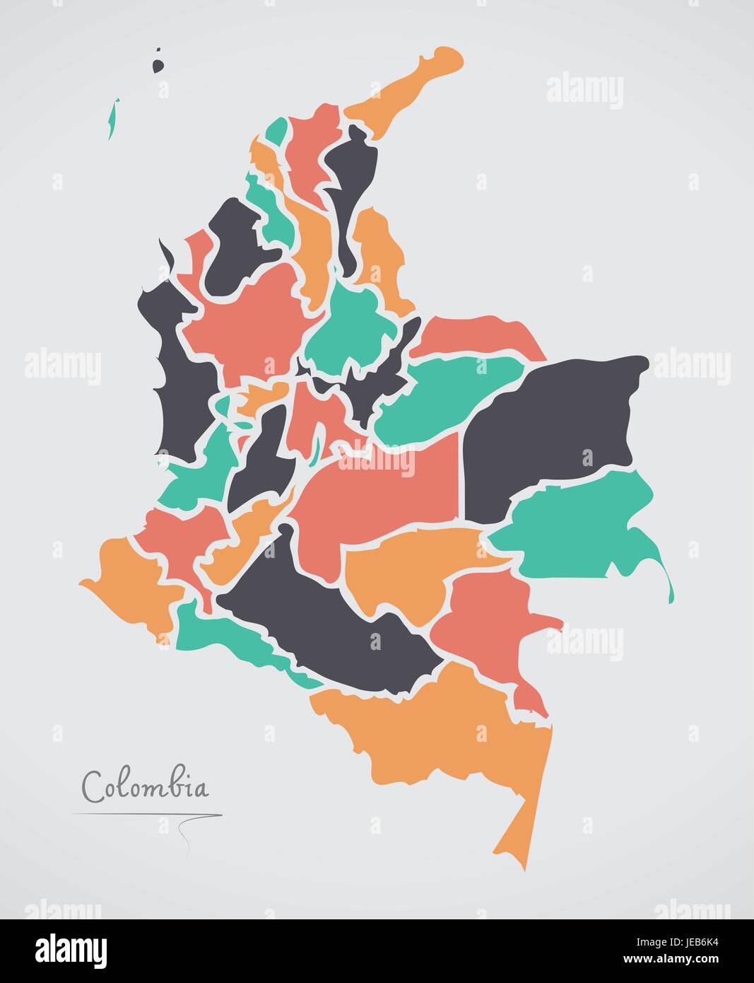 Colombia Map with states and modern round shapes Stock Vector Image ...