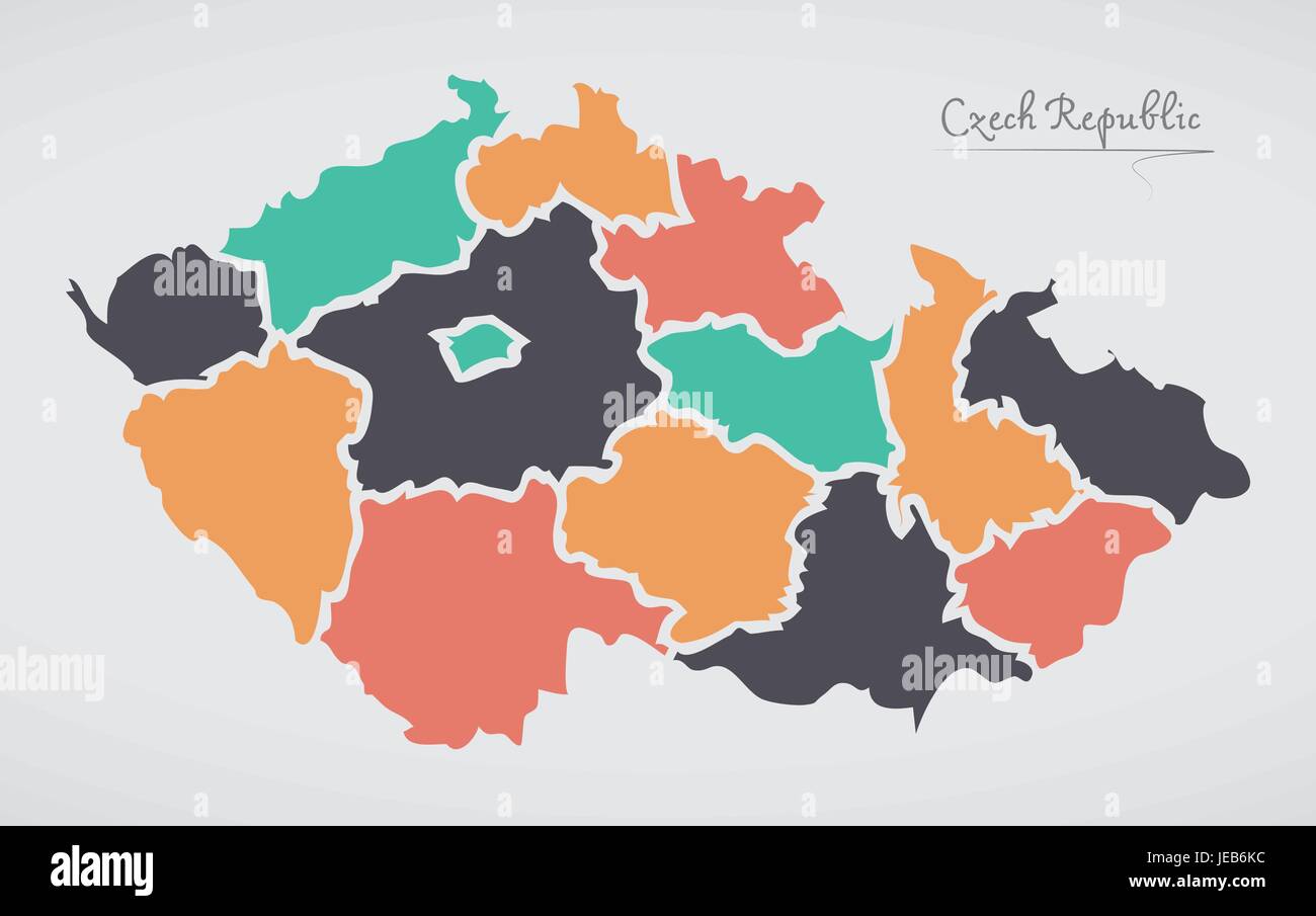 Czech Republic Map with states and modern round shapes Stock Vector ...