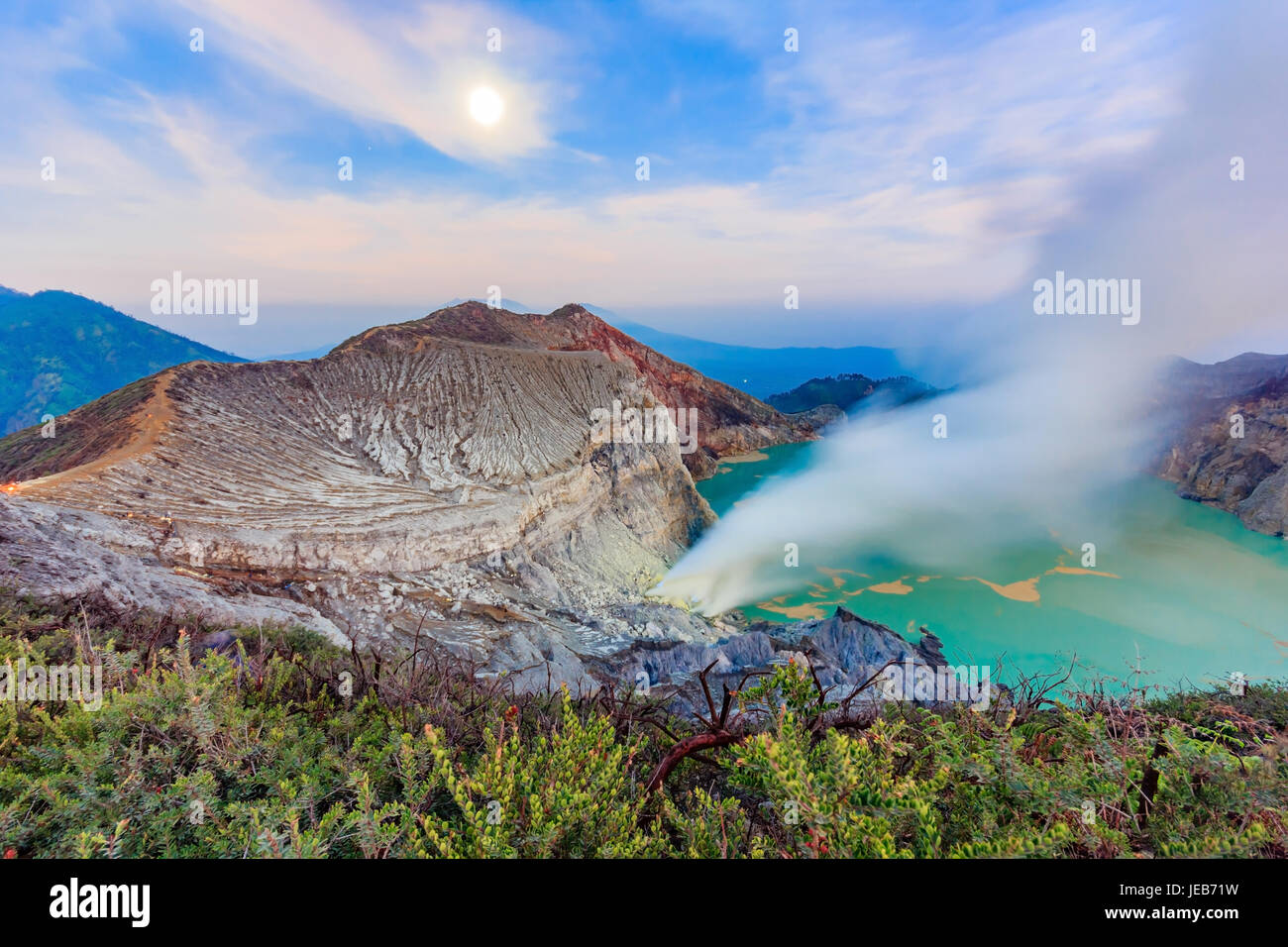 Panoramic view of Kawah Ijen Volcano at Sunrise. The Ijen volcano ...
