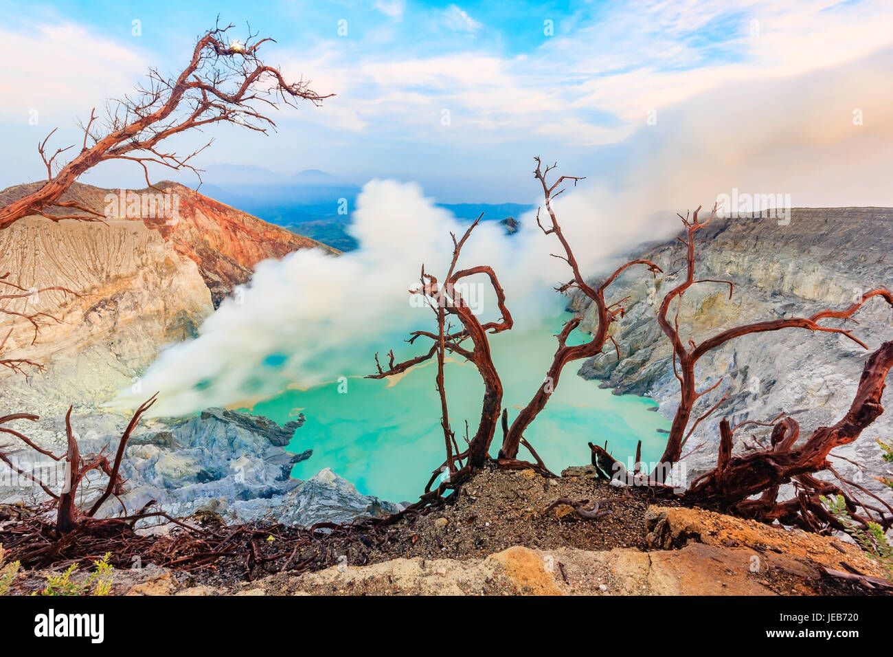 Panoramic view of Kawah Ijen Volcano at Sunrise. The Ijen volcano ...