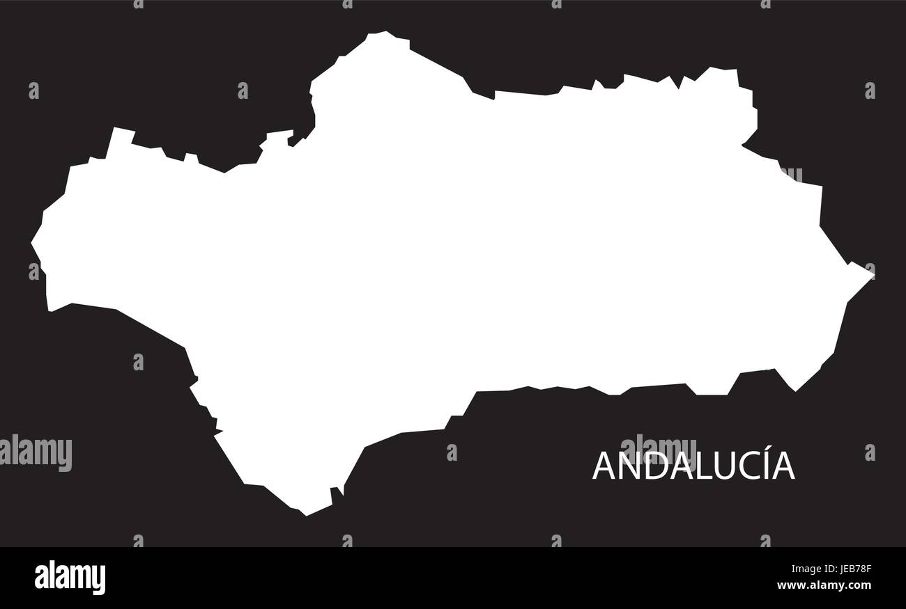 Andalucia Spain map black inverted silhouette illustration Stock Vector ...