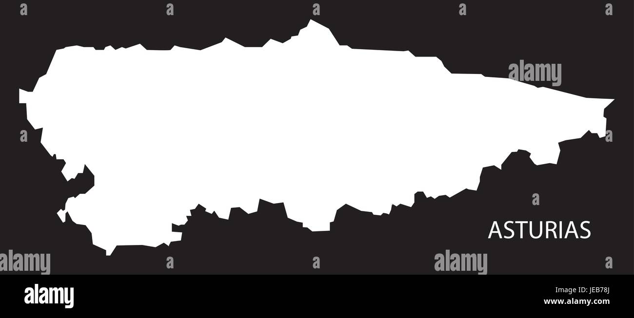 Asturias Spain map black inverted silhouette illustration Stock Vector ...