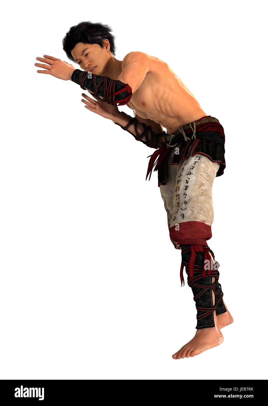 3D rendering of a fighting Asian man isolated on white background Stock ...