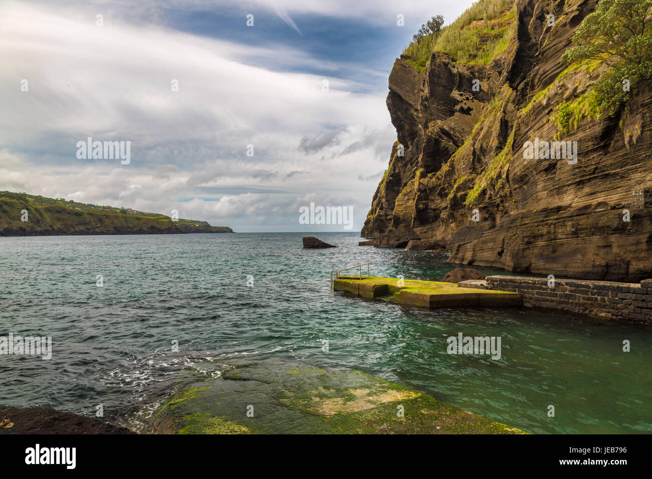 Porto Capelas fishing port on Sao Miguel island, the Azores archipelago ...