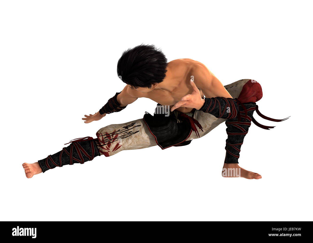 3D rendering of a fighting Asian man isolated on white background Stock ...