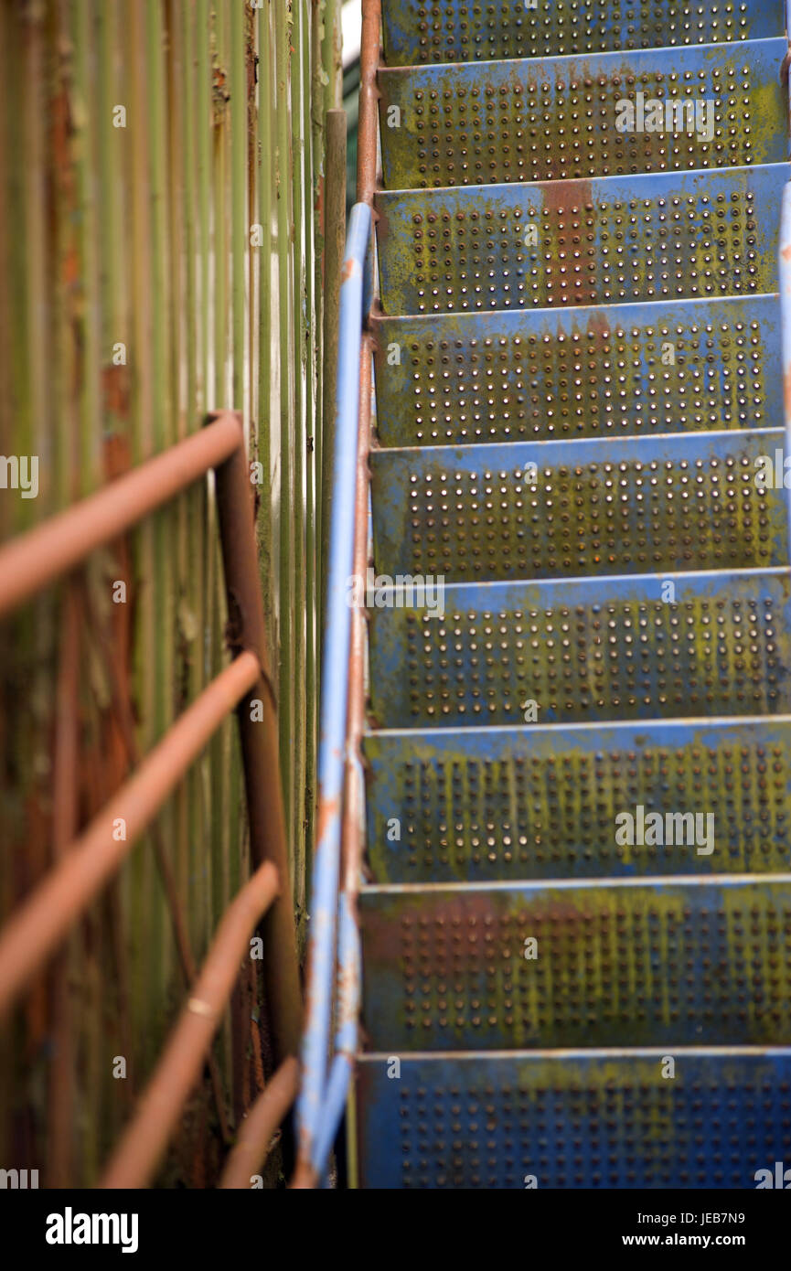 Rusty metal steps by container Stock Photo - Alamy