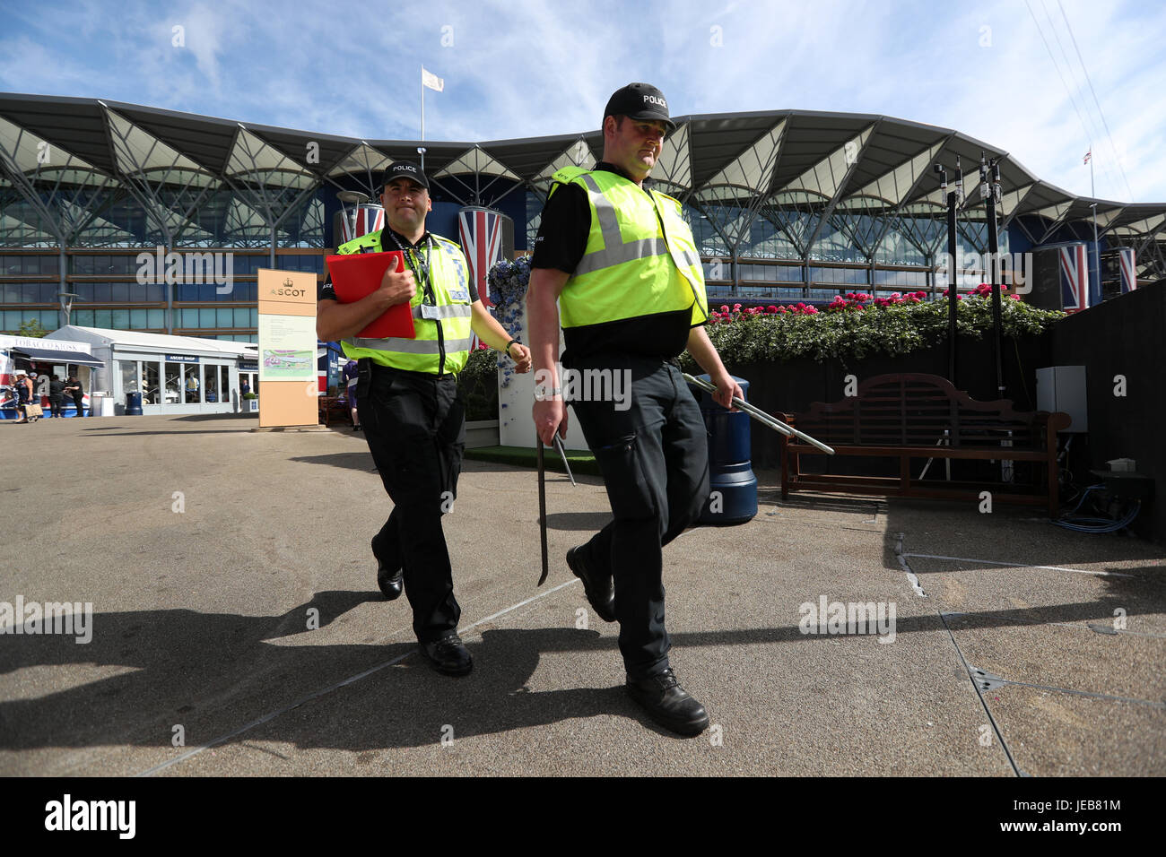 Police perform routine checks before day four of Royal Ascot at Ascot ...