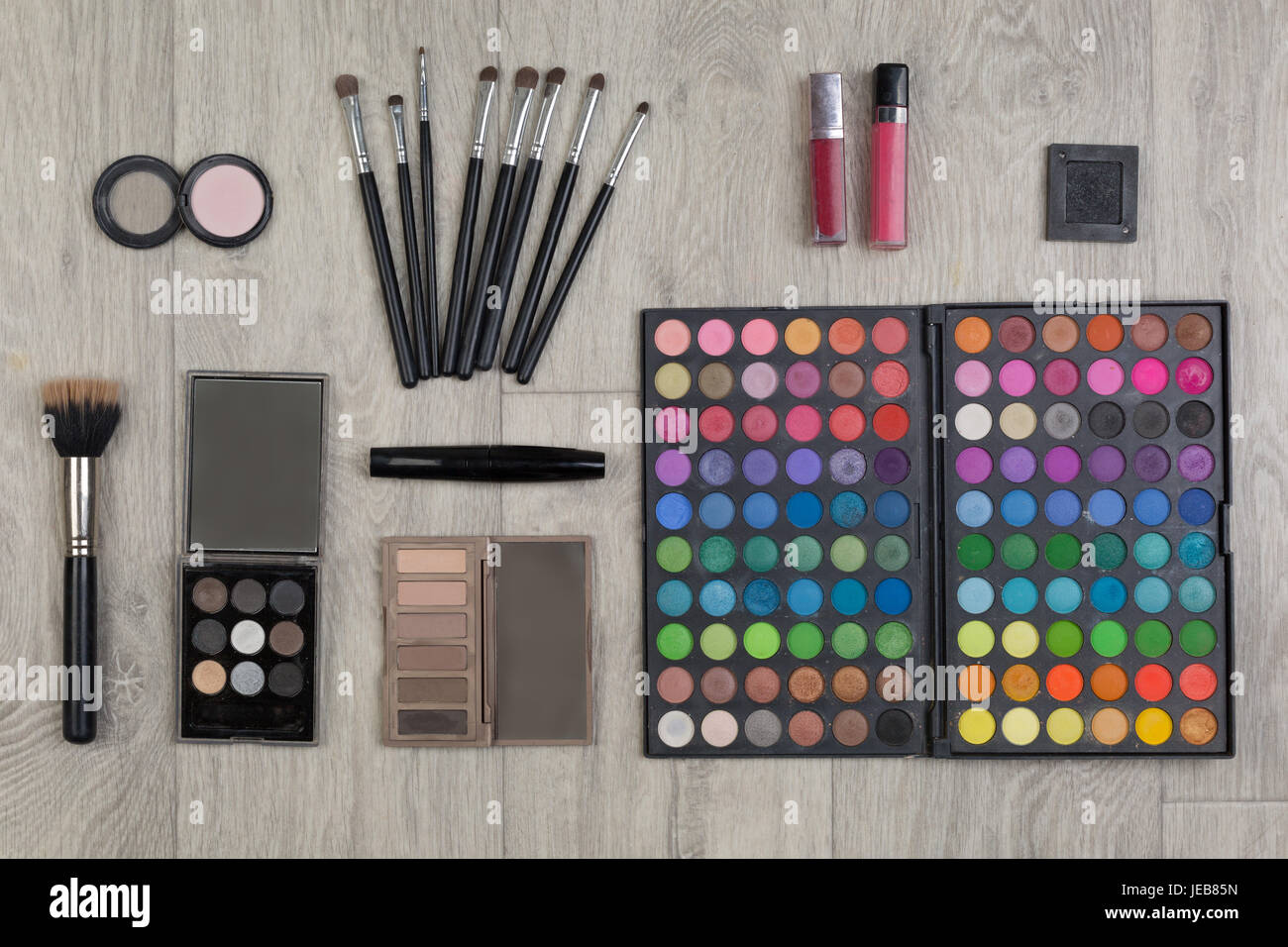 Objects for makeup. Overhead view of makeup accessories. Different ...
