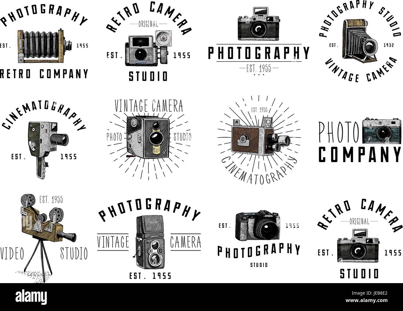 photo logo emblem or label, video, film, movie camera from first till ...