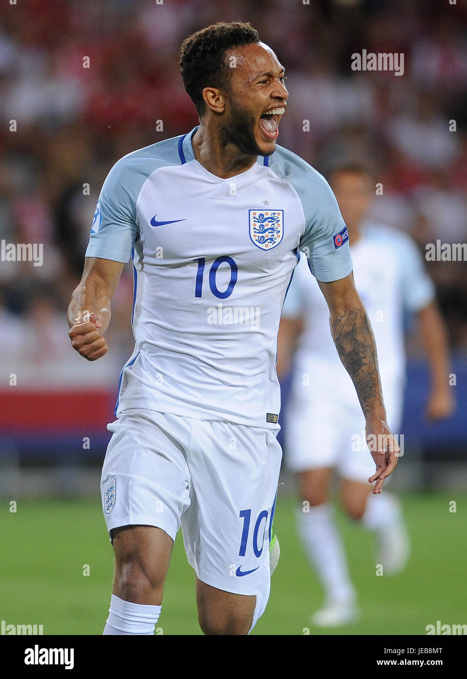 Lewis Baker goal, celebration during the UEFA European Under-21 match ...