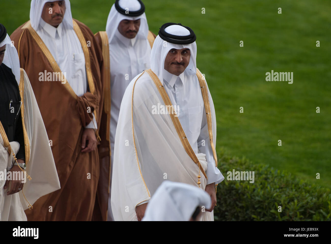 His Highness the Emir Sheikh Tamim Bin Hamad Al Thani leaving the Qatar Racing and Equestrian ...