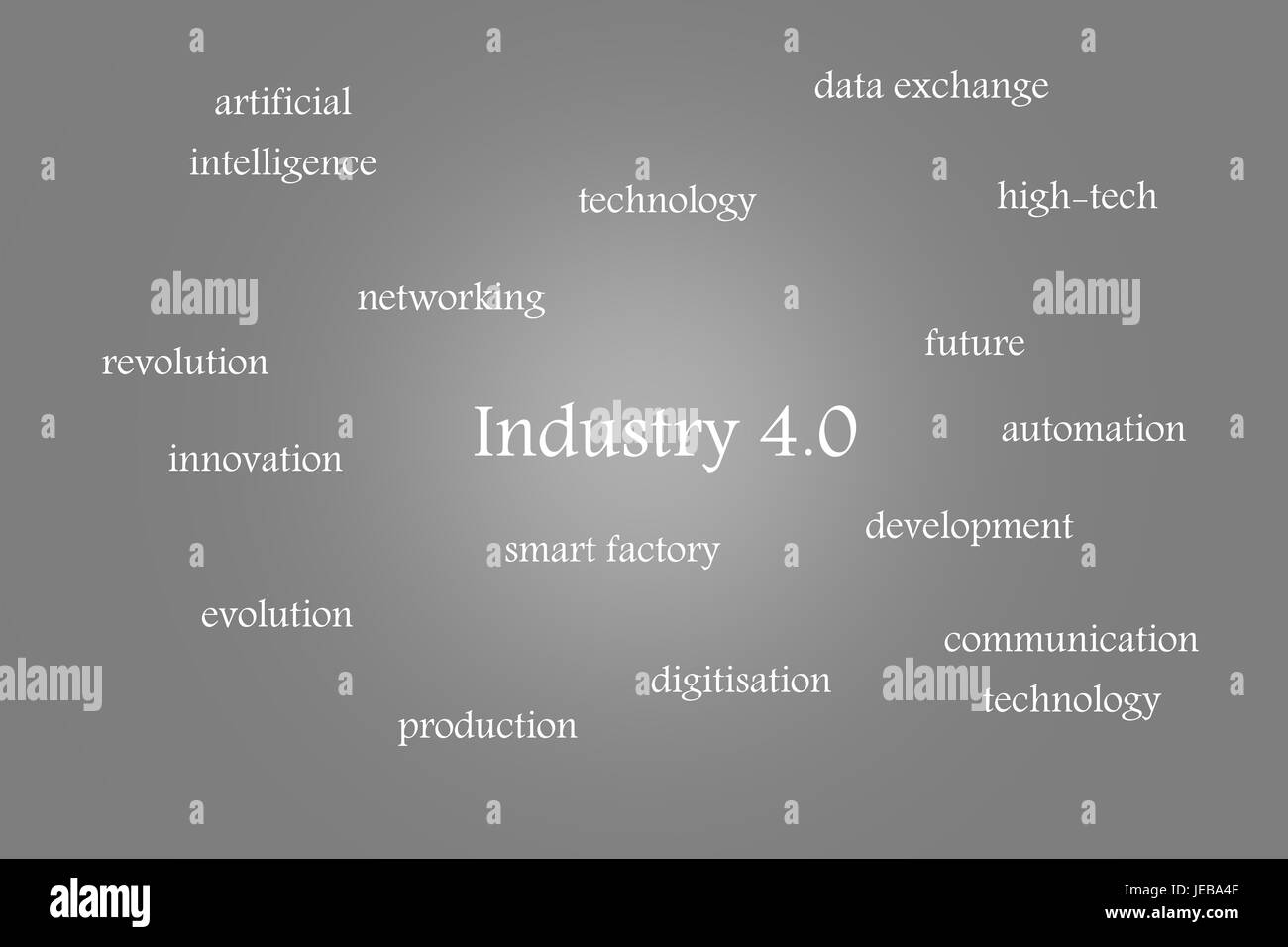 Illustration about Industry 4.0 on a gray background with white words ...