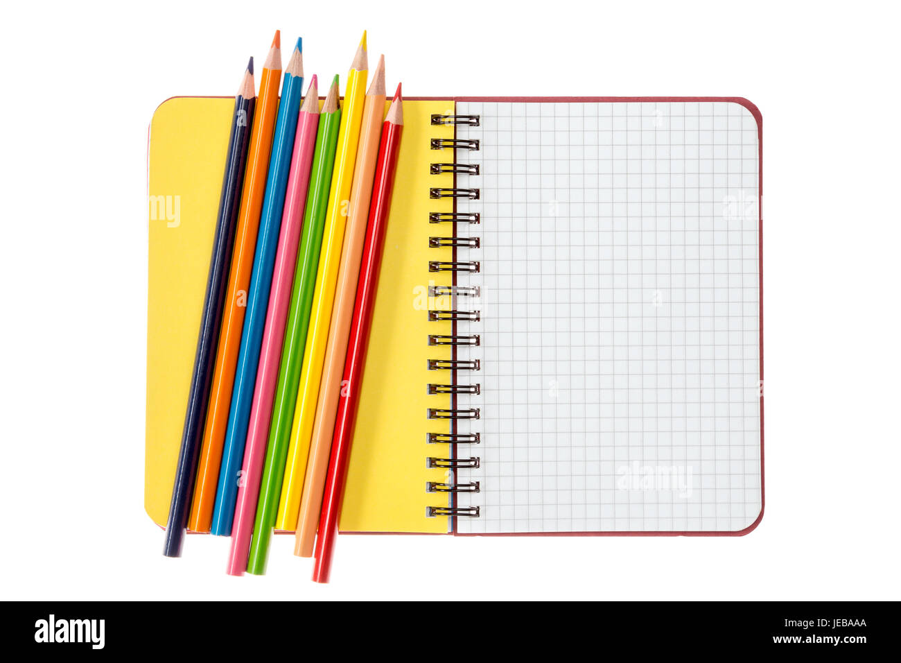 Notebook and colored pencils,isolated on white background Stock Photo ...