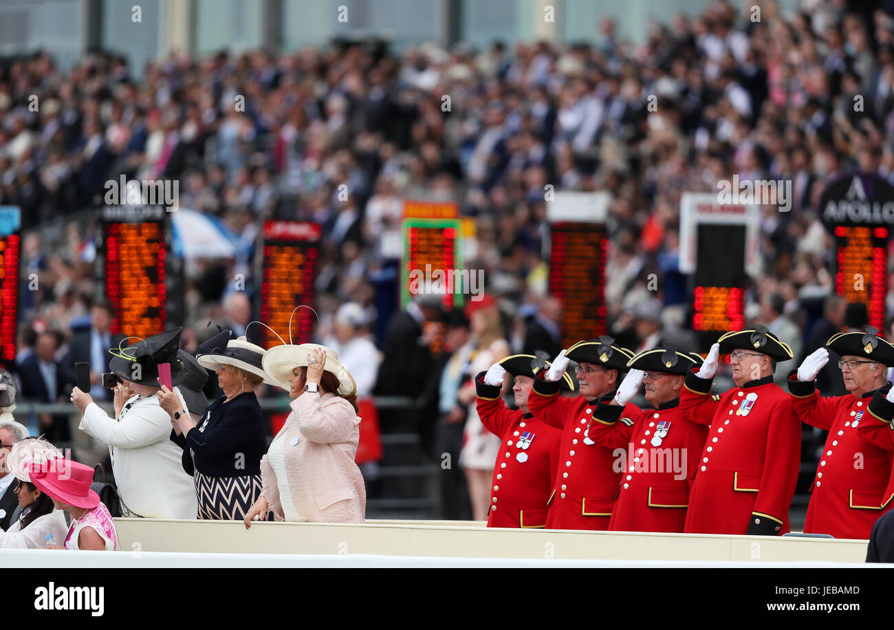 Chelsea Pensioners watch the Royal Procession during day four of Royal ...
