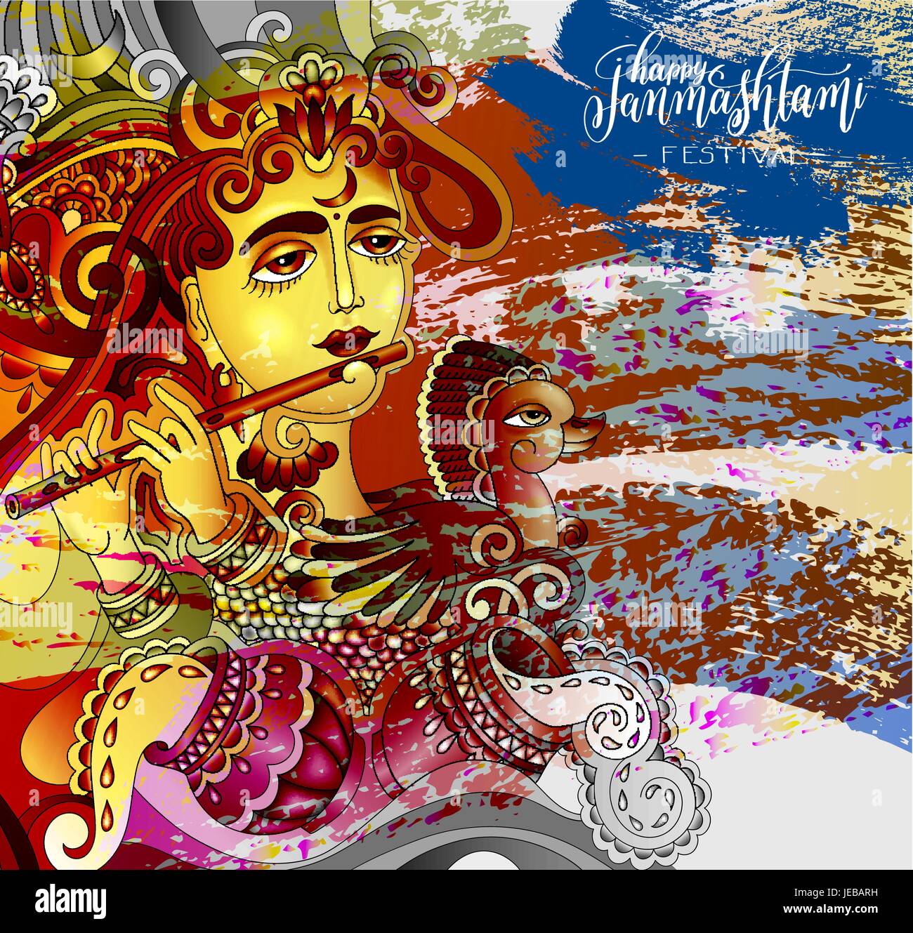 happy janmashtami celebration design greeting card Stock Vector Image ...