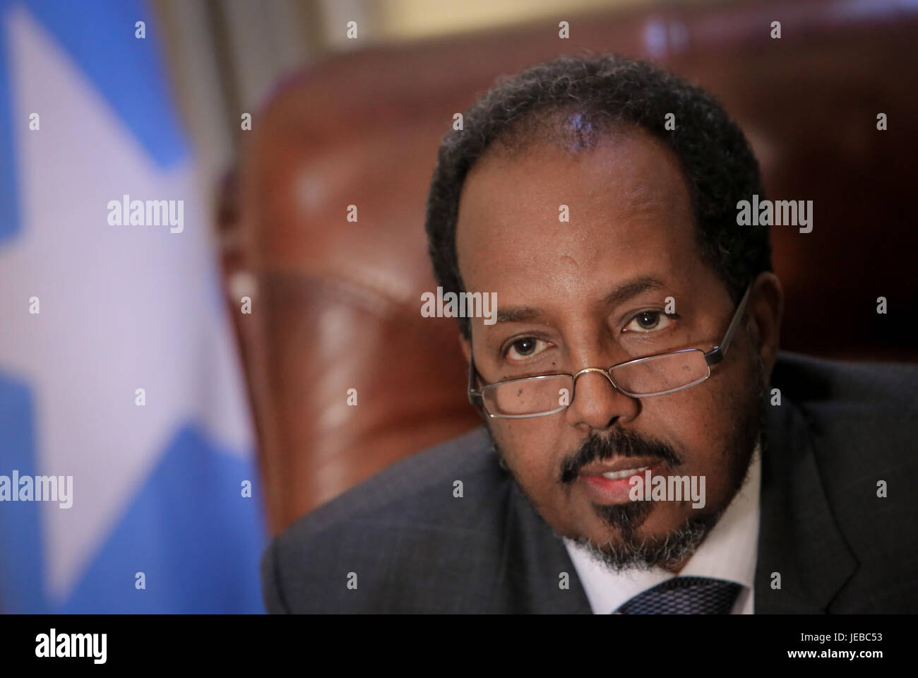 A photograph of President Hassan Sheik Mohamud of Somalia, captured on ...