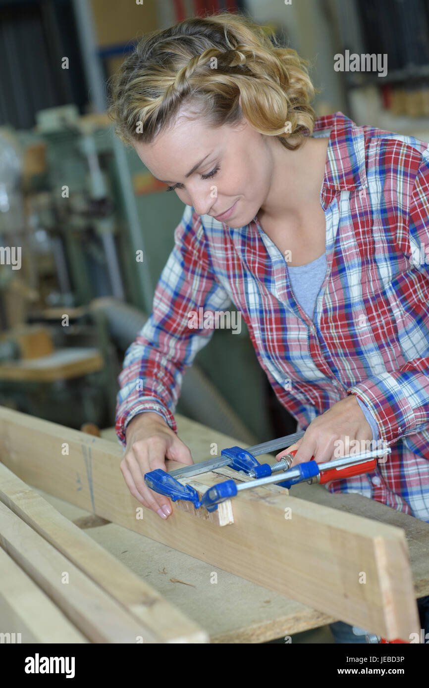 carpenter woman working in her workshop Stock Photo - Alamy