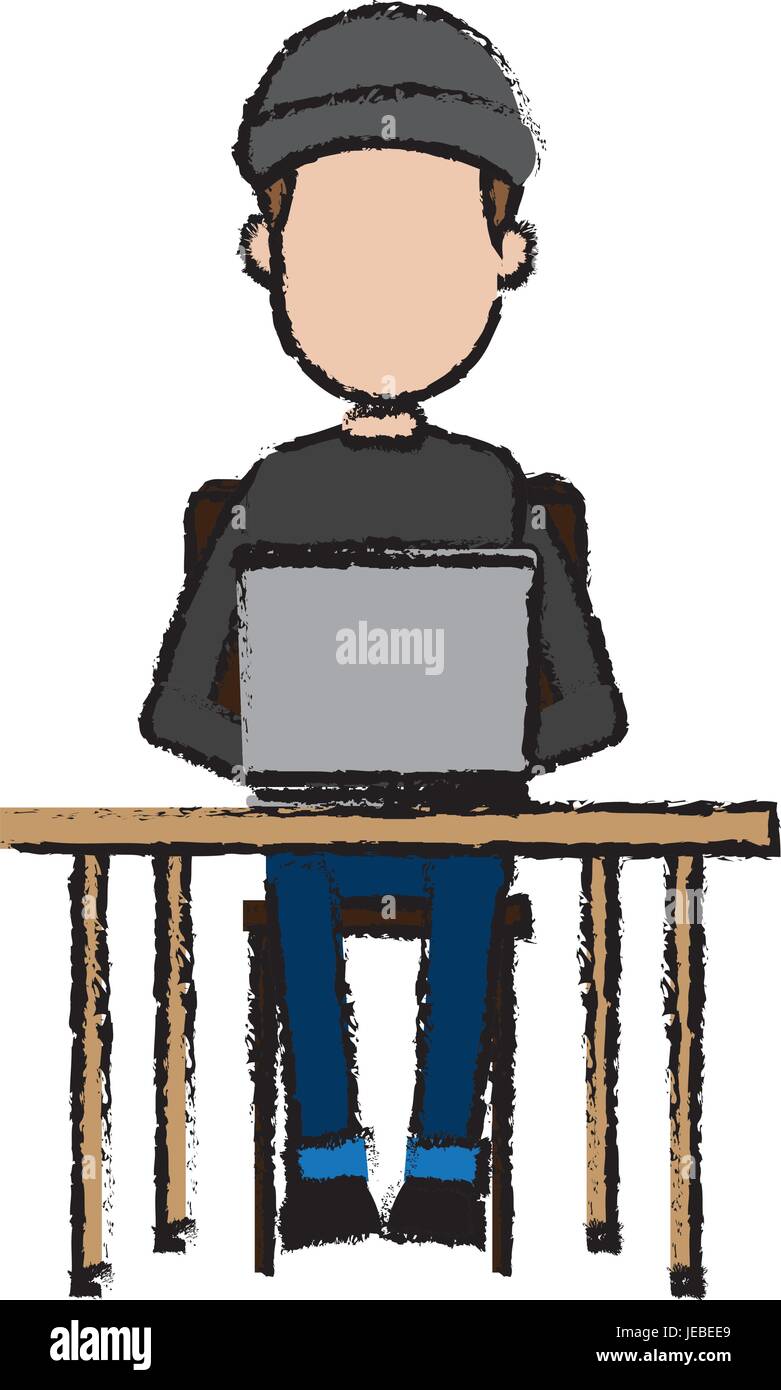 hacker character sitting work laptop technology Stock Vector Image ...