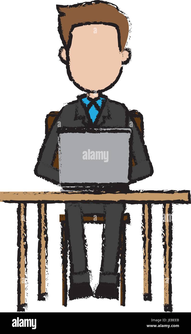 Businessman using laptop workplace mobile Stock Vector Images - Alamy