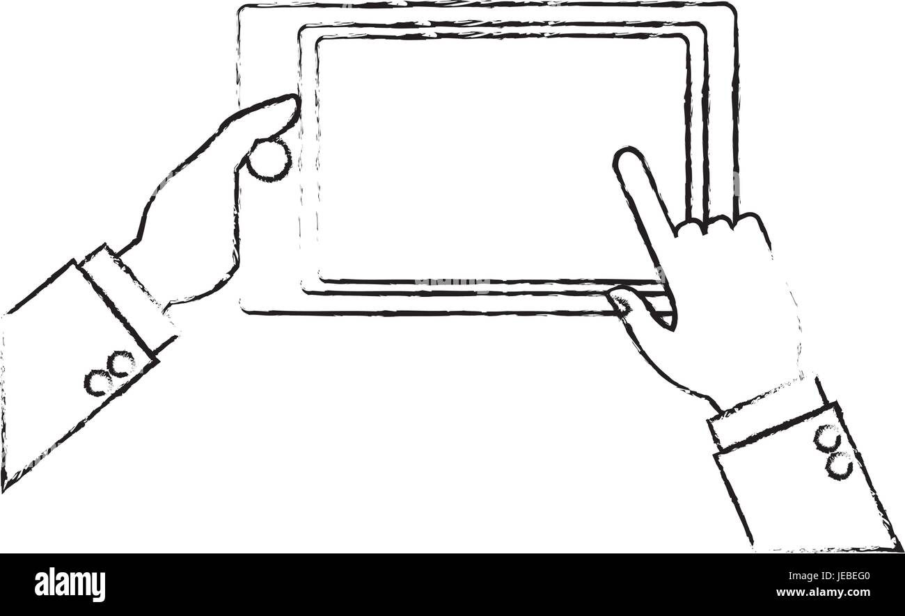 Tablet screen in hands man Stock Vector Images - Alamy