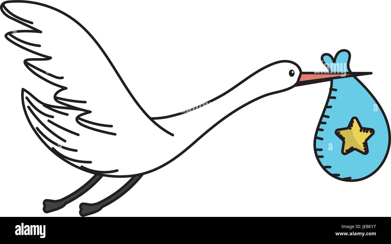 stork bird with baby in the bag Stock Vector Image & Art - Alamy