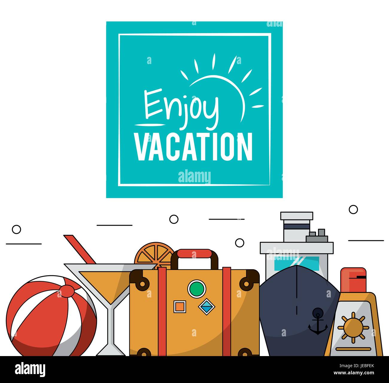 color poster of enjoy vacation with luggage and cruise ship and ...